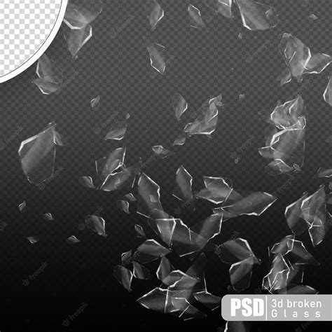 고립 된 3d 렌더링의 Psd 깨진 유리 파편 투명 배경 프리미엄 Psd 파일