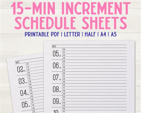 15 Minute Increment Schedule Sheet Large Size Number Instant Etsy