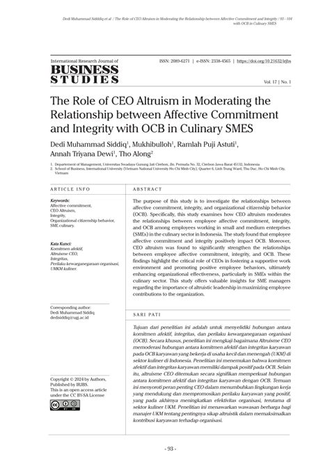 Pdf The Role Of Ceo Altruism In Moderating The Relationship Between