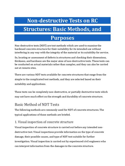 Non Destructive Test Methods 2 Pdf Concrete Nondestructive Testing