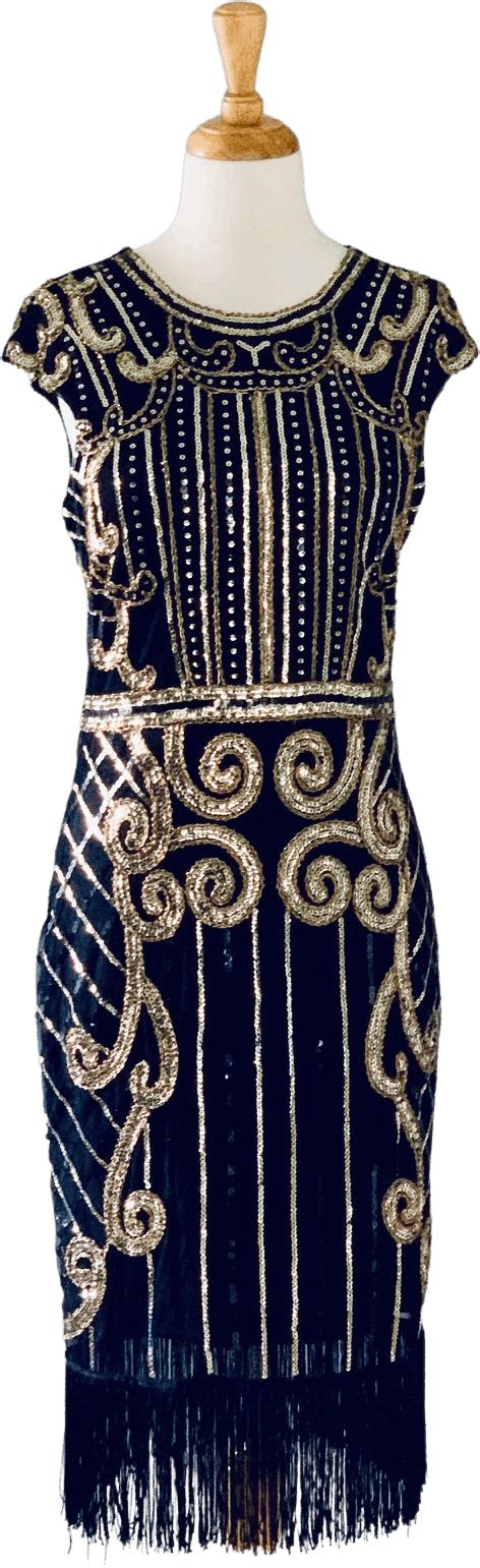 Vintage Drop Waist Sequin Flapper Dress In Black And Gold Shop Thrilling