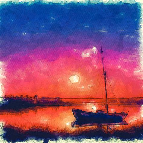 Tranquil Dusk Sailboat Waterscape Immersion Digital Art By Silver Pixie Fine Art America