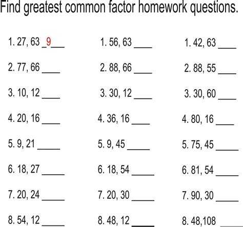 worksheets gcf