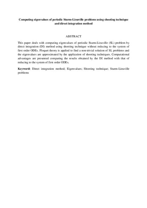 Pdf Computing Eigenvalues Of Periodic Sturm Liouville Problems Using Shooting Technique And