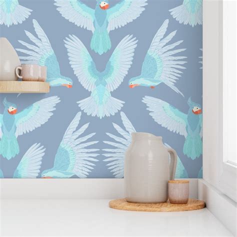 Dusty Blue Parrot Peel And Stick Wallpaper Tropical Bird Wallcovering
