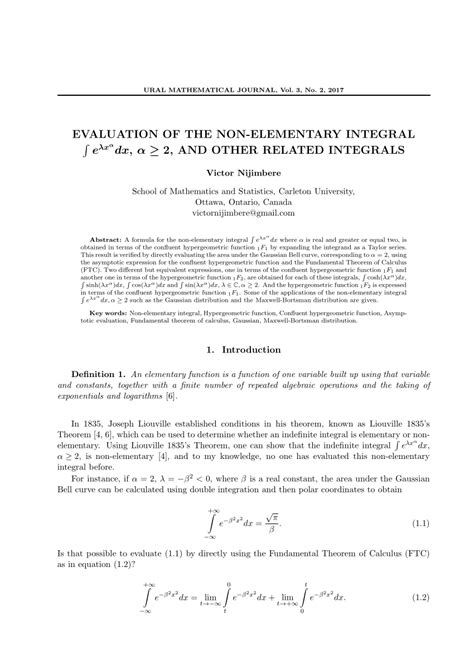 Pdf Evaluation Of The Non Elementary Integral ∫eλx α α≥2 And Other Related Integrals