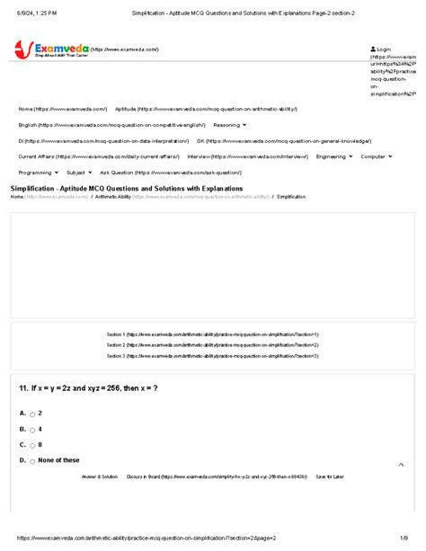 Simplification Aptitude Mcq Questions And Solutions With Explanations Page 2 Section 2 11 20