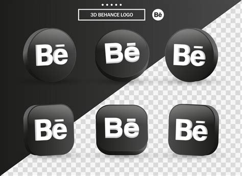 소셜 미디어 아이콘 로고를 위한 현대적인 검은색 원과 사각형의 3d Behance 로고 아이콘 프리미엄 벡터