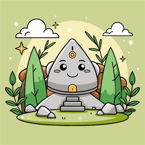 A Cartoon Drawing Of A Small Statue With A Face And Trees In The Background Premium Ai