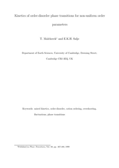 Pdf Kinetics Of Order Disorder Phase Transitions For Non Uniform