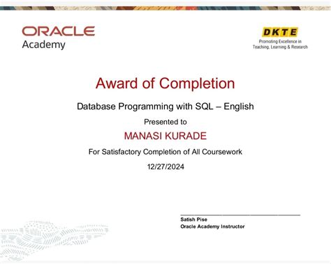 Manasi Kurade On Linkedin Oracleacademy Sql Databaseprogramming Learningjourney
