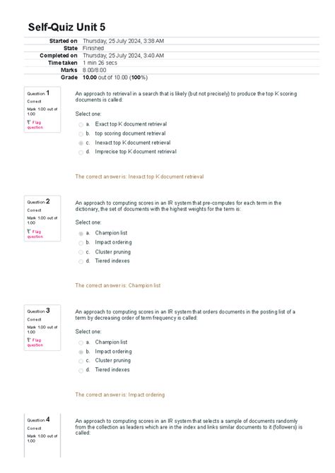 self quiz unit 5 question 1 correct mark 1 out of 1 flag question question 2 correct mark 1