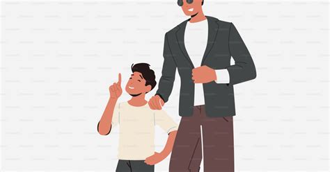 행복한 가족 캐릭터는 하얀 배경에 고립된 아이와 함께 젊은 아버지를 만들었다 아빠와 아들은 함께 시간을 보내고 소통하고