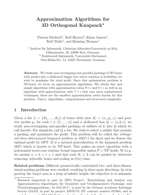 Florian Diedrich Et Al Approximation Algorithms For 3d Orthogonal Knapsack Pdf Time