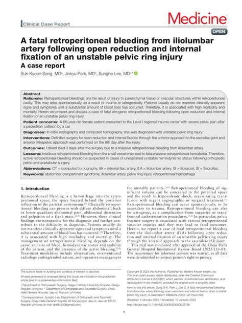 Pdf A Fatal Retroperitoneal Bleeding From Iliolumbar Artery Following Open Reduction And