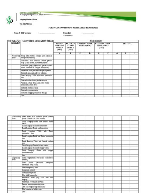 Formulir Monitoring Medication Error Me Pdf