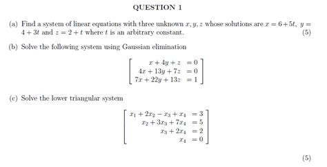 Solved Question 1 A Find A System Of Linear Equations With