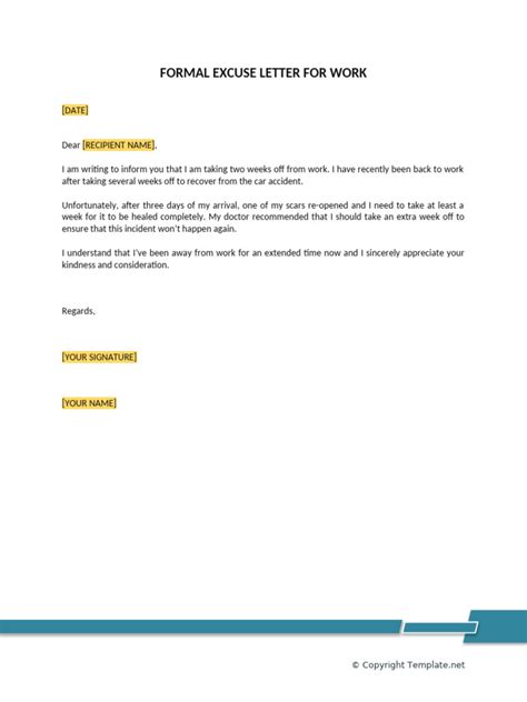 Formal Excuse Letter For Work Us Pdf