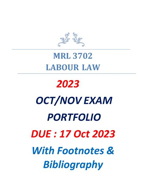 Mrl3702 2023 Oct Exam Portfolio Answers ⭐⭐⭐⭐⭐due 17 Oct 2023 With Footnotes And Bibliography