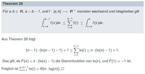 Warum Ergibt Das Nlogn Beweis über Eine Laufzeit In Dem Man Eine Summe Mit Integralen