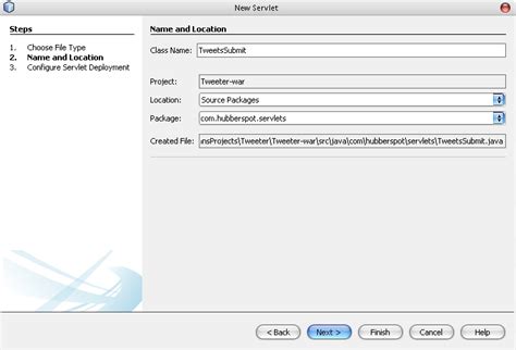 online tweeter enterprise application creating a servlet named