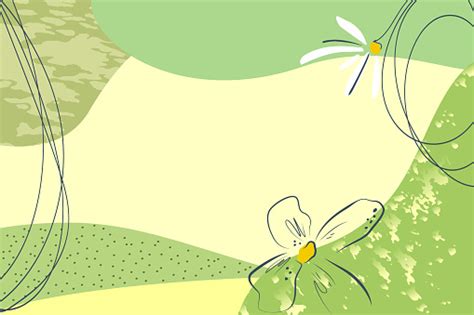 텍스트를 위한 장소가 있는 프레임 추상적인 모양과 꽃이 있는 녹색 풍경 배경 템플릿 손으로 그린 검은 선 예술입니다 생태 디자인 브로셔 표지를 위한 현대적인 벡터