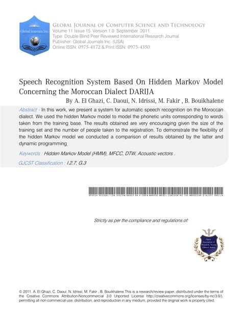 Pdf Speech Recognition System Based On Hidden Markov Model Concerning