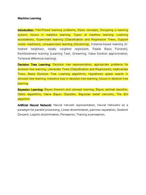 machine learning syllabus pdf