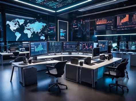 Advanced Technology Command Center With Global Data Visualization And