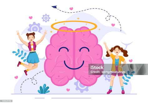 긍정적인 생각 벡터 일러스트레이션 긍정적인 생각은 창의성과 꿈을 상징하는 마음가짐으로 플랫 만화 손으로 그린 템플릿 Health