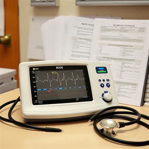 Portable Ecg Machine With Stethoscope And Patient Charts Premium Ai
