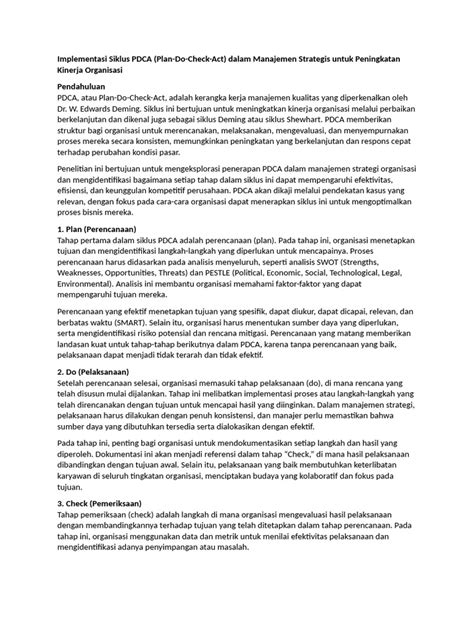 Pdca Untuk Manajemen Strategis Efektif Pdf