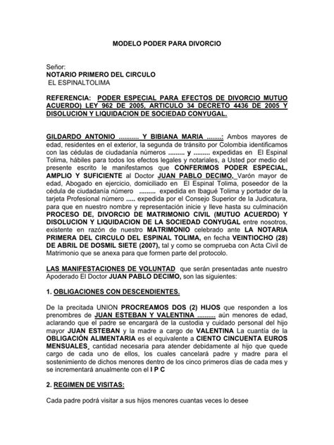 Modelo Poder Divorcio Ante Notario Con Hijos Image To Umodelo De Acta