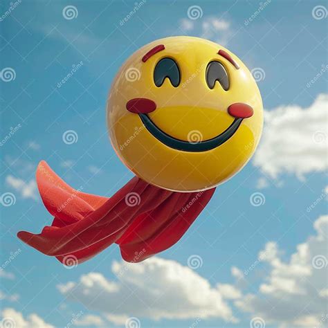 Smiley Face Flying In The Sky With A Superhero Cape Stock Illustration