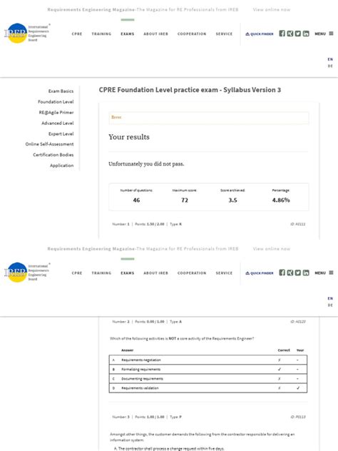 Cpre Foundation Level Practice Exam Syllabus Version 3 Online Self Assessment Ireb