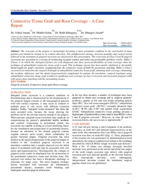 Pdf Connective Tissue Graft And Root Coverage A Case Report