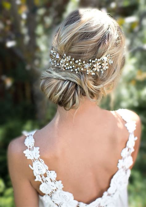 Coiffe De Mariée Bohème Avec Perles Fleurs Et Cristaux Argent Or Or Rose Par Lottiedadesigns