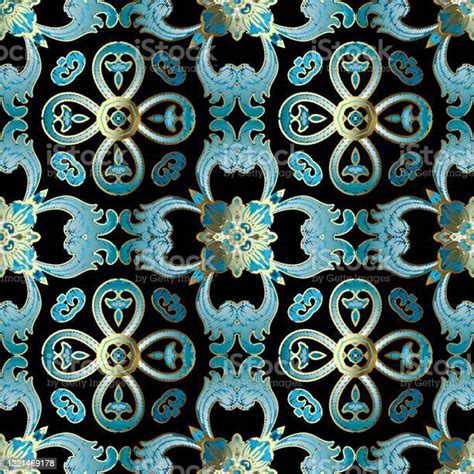 자수 바로크 벡터 원활한 패턴 다채로운 꽃 그런 지 배경입니다 태피스트리 벽지 아라스 다마스크 푸른 꽃 잎 바로크 양식의 장식품