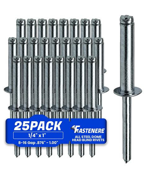 Fastenere Pop Rivets 1 4 X 1 25 Pcs Aluminum Body Steel Mandrel