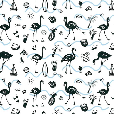 Premium Vector Flamingo Bird Tropical Vector Seamless Pattern