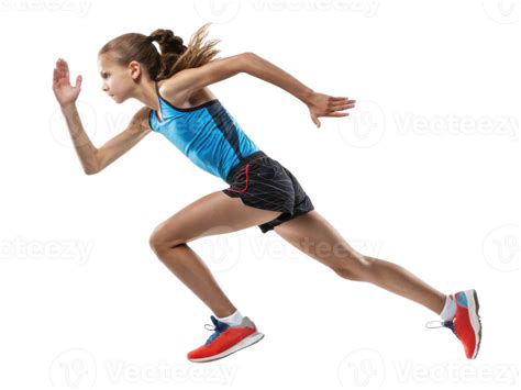 Young Girl Sprinting In Athletic Wear Showcasing Speed And