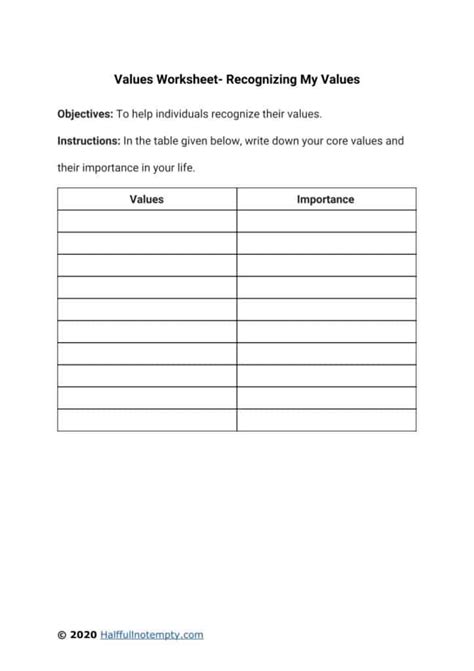 Values Worksheets 5 Optimistminds In 2024 Values Education