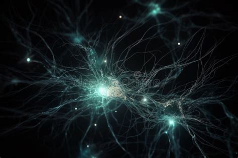 Neuron Cells Glowing In A Neural Network Conceptual Illustration Generative Ai Stock