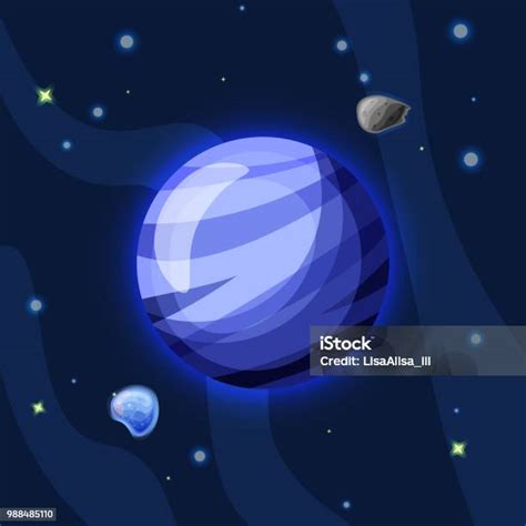 넵 툰 벡터 만화 그림입니다 넵 툰 행성 태양계 어두운 깊고 푸른 공간 파란색 배경에 고립의 블루 0명에 대한 스톡 벡터 아트 및 기타 이미지 Istock