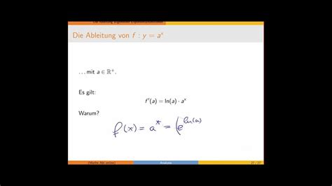 27 Was Ist Die Ableitung Einer Allgemeinen Exponentialfunktion Youtube