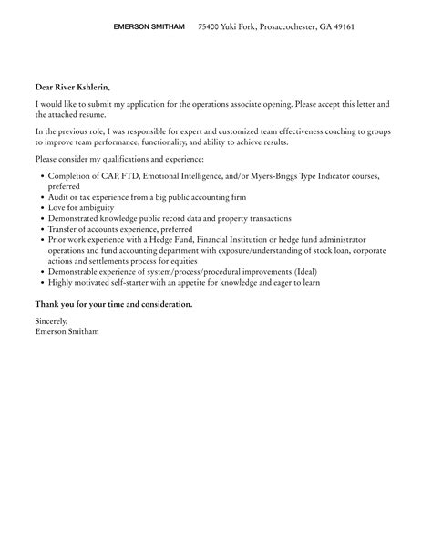 Operations Associate Cover Letter Velvet Jobs