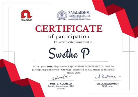 Swetha P On Linkedin Successfully Participated In The Event Alter Ego Conducted By Rec