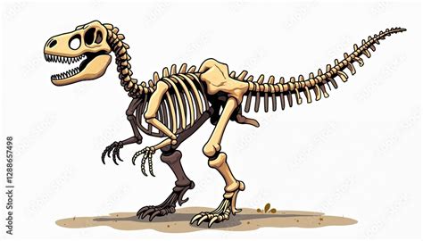 Cartoon Illustration Of Dinosaur Skeleton Bones Of Prehistoric