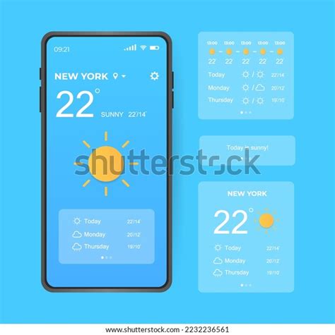 Weather Forecast App Widget Screen Application Stock Vector Royalty