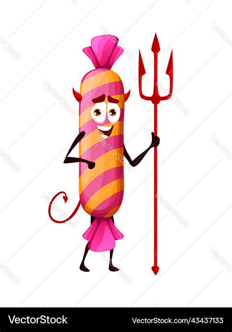 Cartoon Halloween Devil Candy With Trident Vector Image